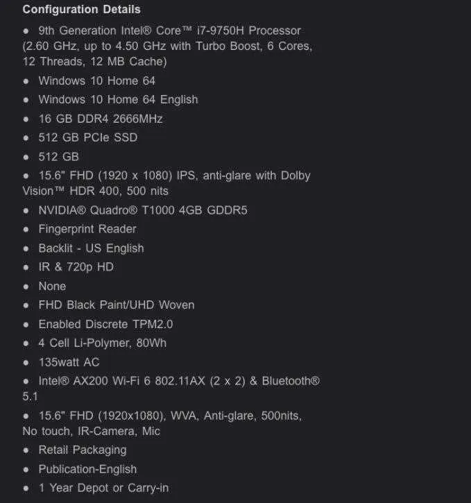 Nvidia T1000 Graphics Card Specifications