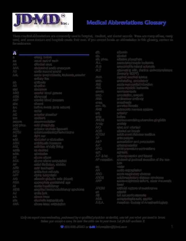 Common Medical Spec Abbreviations and Their Meanings